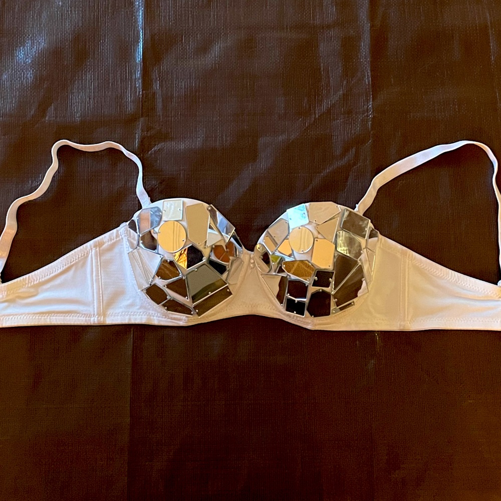 Mirror Disco Sequin Bra In White Bra Letter Rave Fest… - Gem